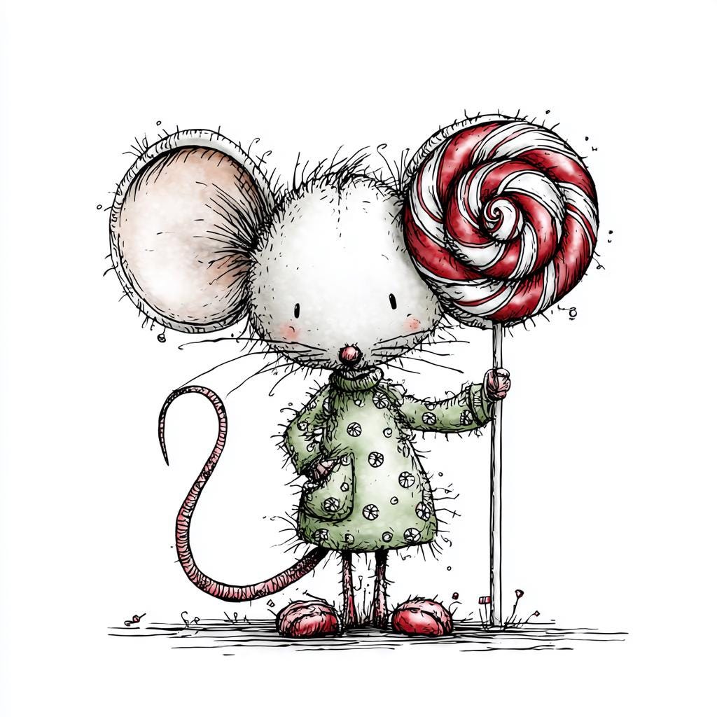 Christmas Mouse Clipart, Cute Mouse With Candy Lollipop, Holiday Sweets ...