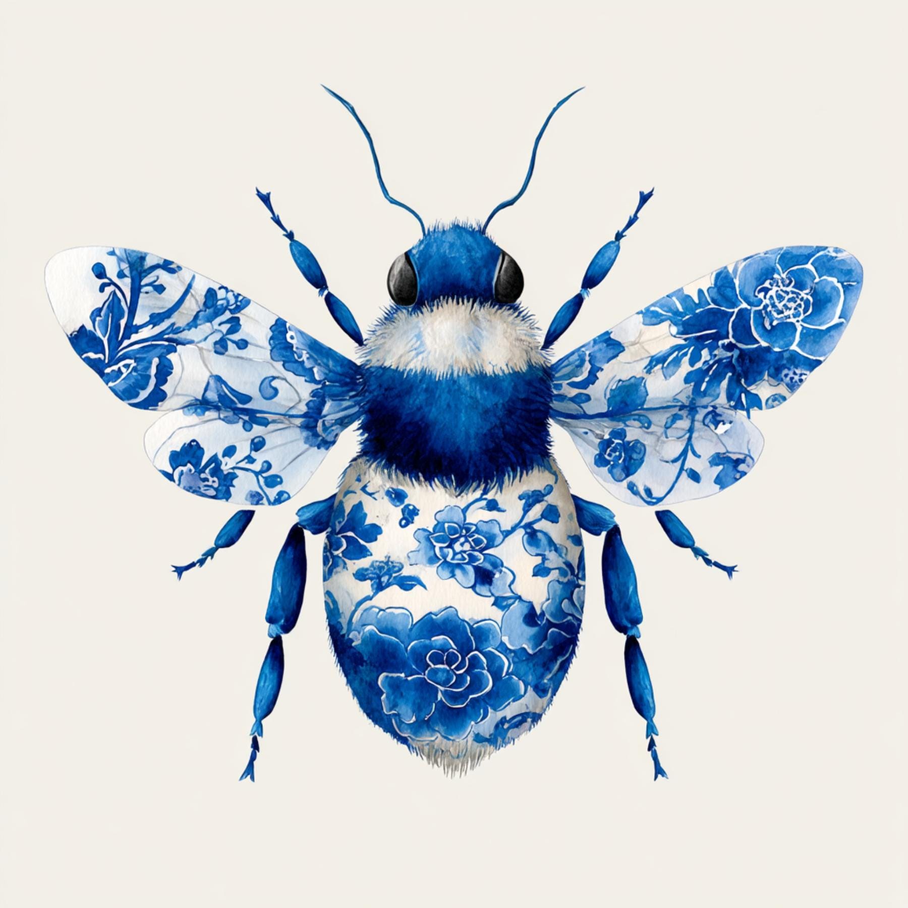 Chinoiserie Bee, Floral Bee Design, Porcelain Bee, Indigo Bee Print ...