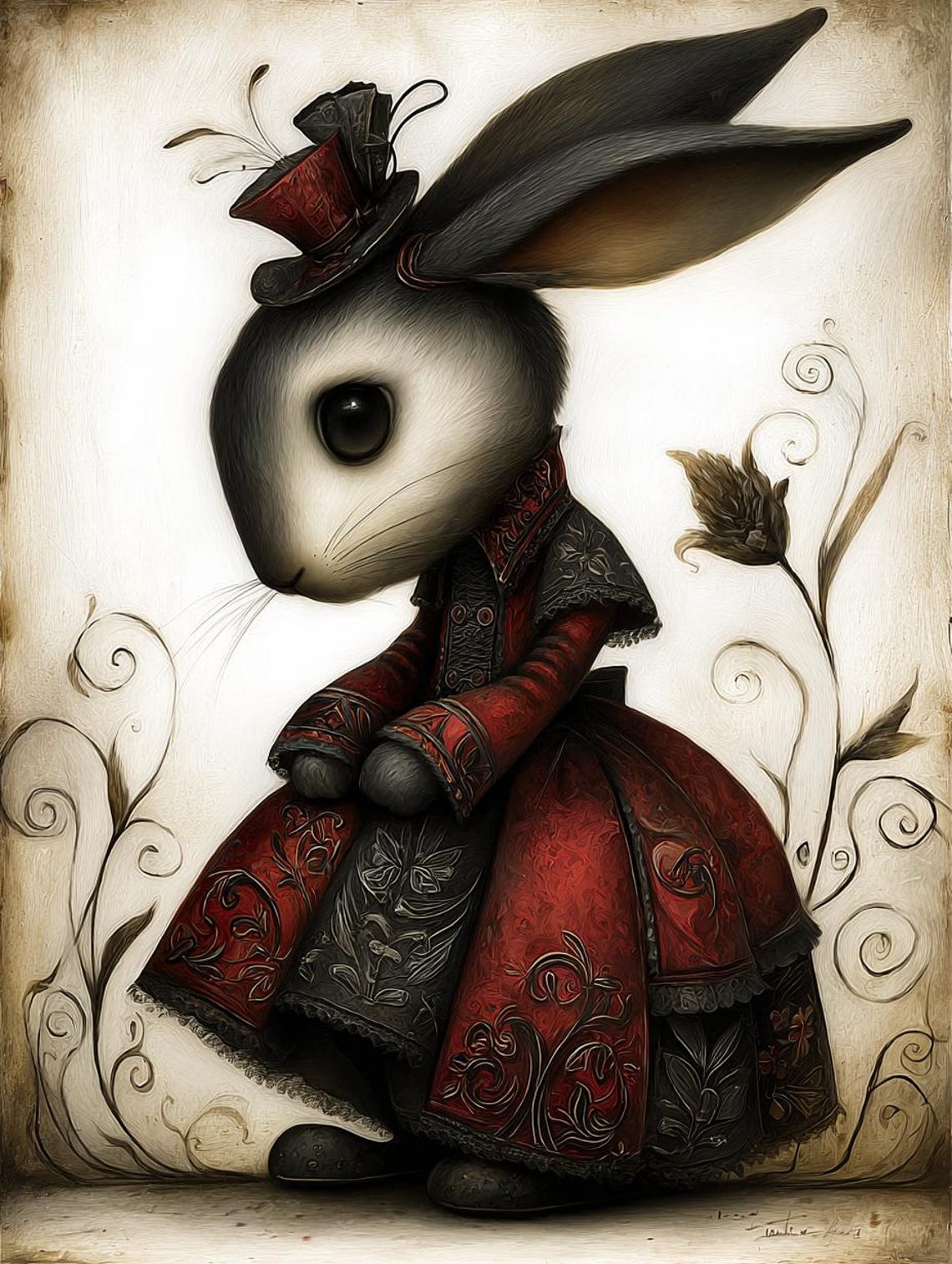 Victorian Rabbits, Red Cloak Bunny, Storybook Rabbit Art, Steampunk ...