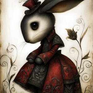 Victorian Rabbits, Red Cloak Bunny, Storybook Rabbit Art, Steampunk ...