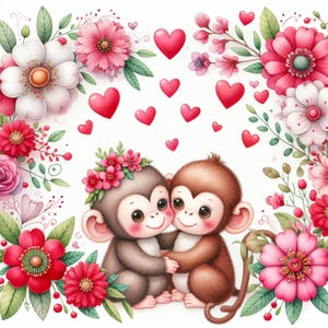 Monkey Love, Whimsical Clipart, Valentines Day, 14th February, Romance ...