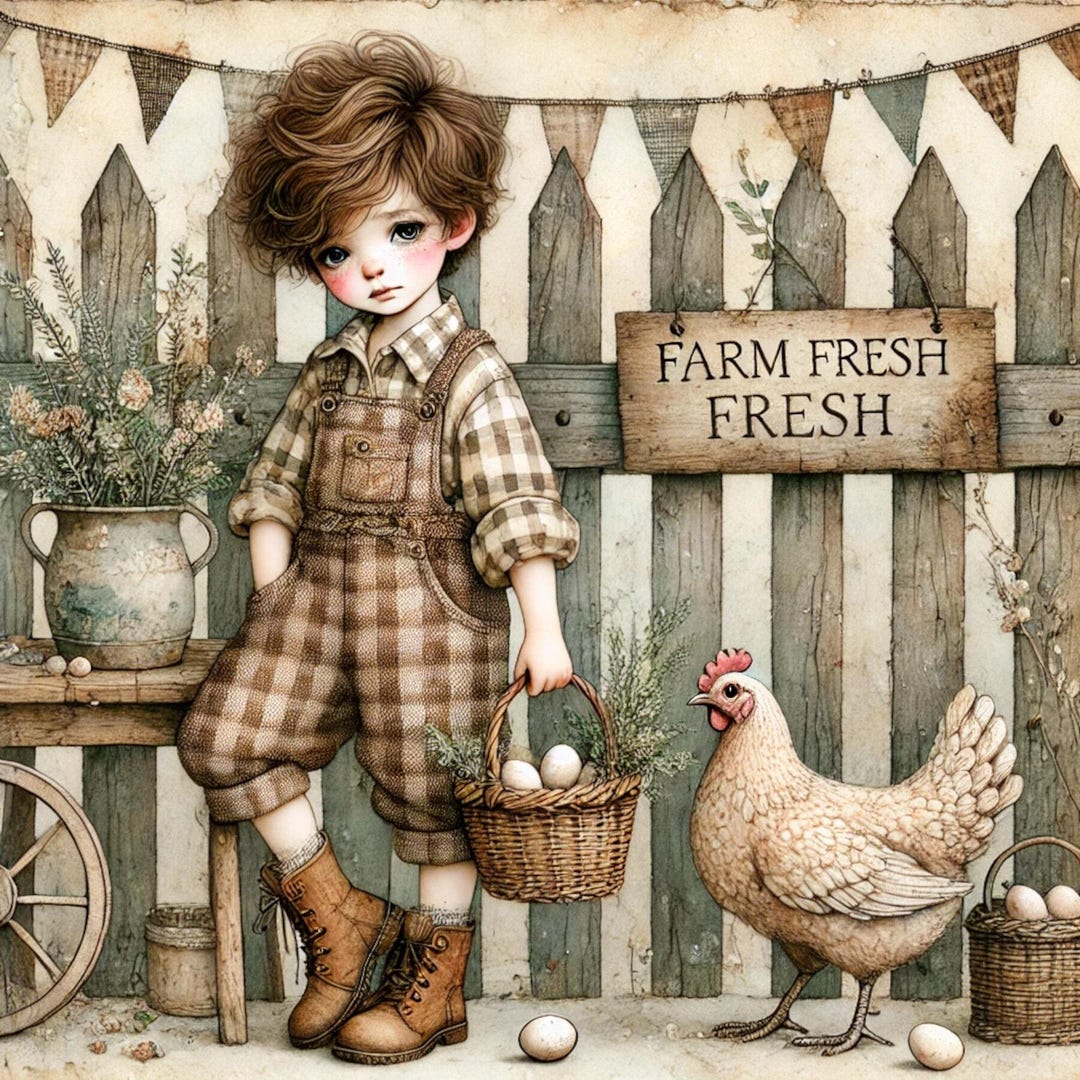 Just a Boy and His Chicken, Farmhouse Boy Art, Rustic Farm Print ...