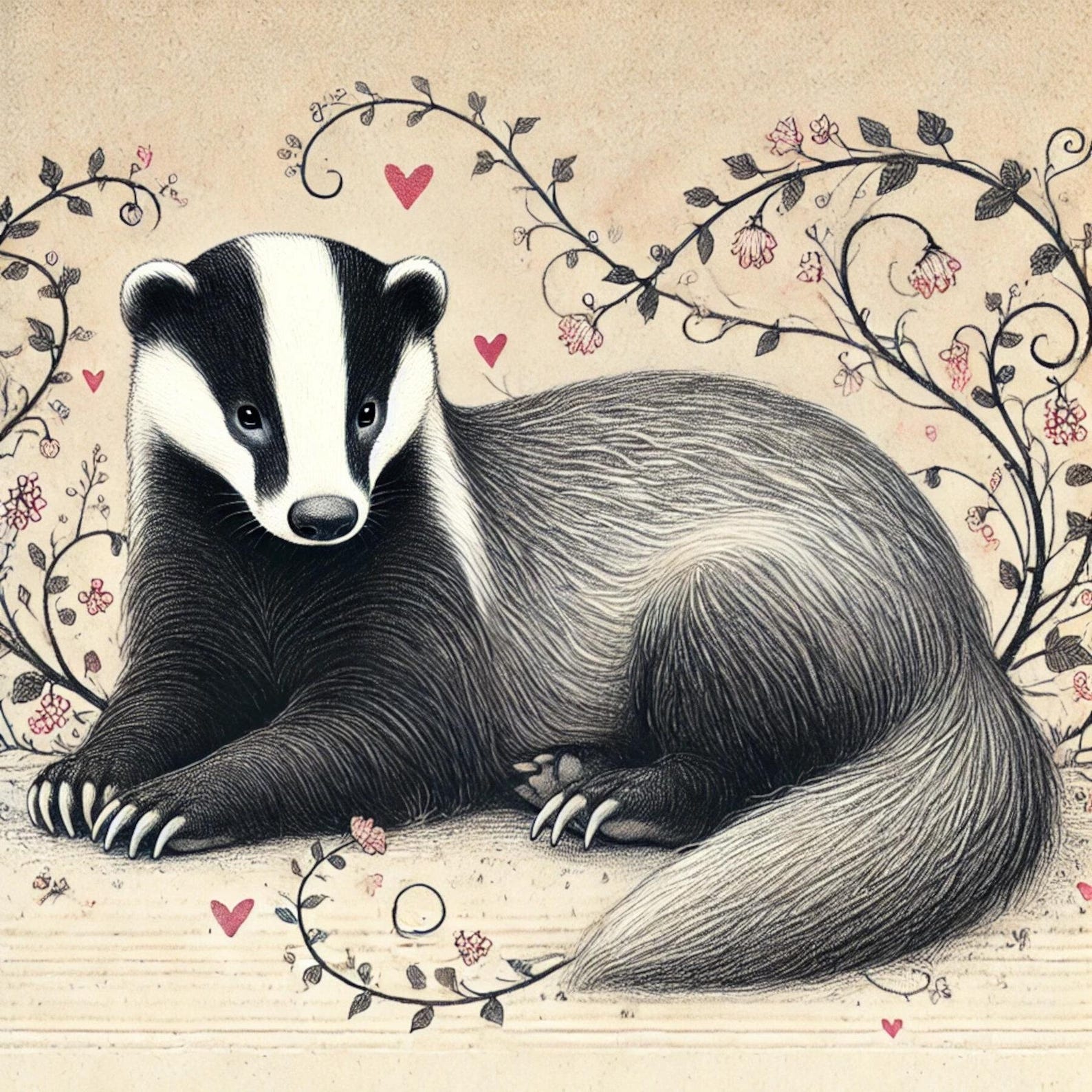 Barry Badger, Cute Badger, Valentine Badger, Whimsical Badger, Love ...