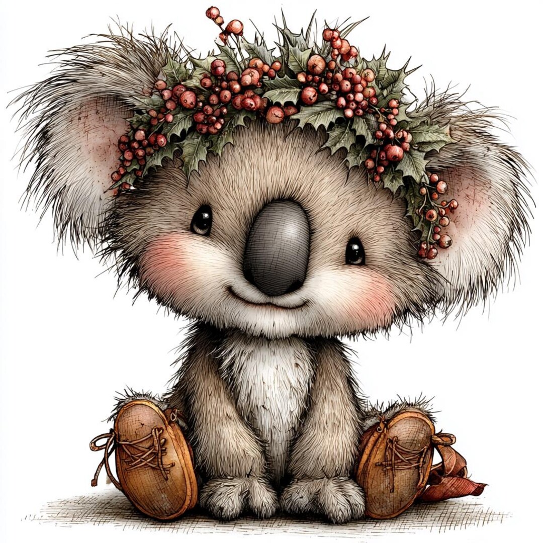 Christmas Koala Clipart, Cute Holiday Koala With Holly Crown PNG ...