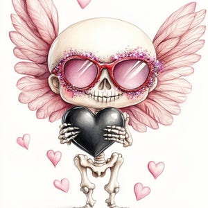 Skeleton Cupid, Love Skeleton, Goth Valentine, Cute Skull Art, Pink ...