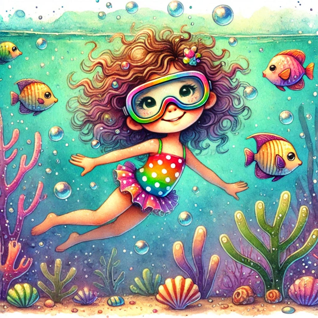Underwater Swimming, Underwater Art, Kids Swim Art, Watercolor Child ...