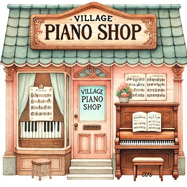 Music Shop 2 Clipart, Village Store Art, Watercolor Shop, Instrument ...