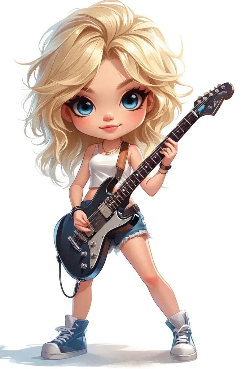 8 Rockstar Whimsical Girls, Rock and Roll, Chibi, Kawaii, Singing ...