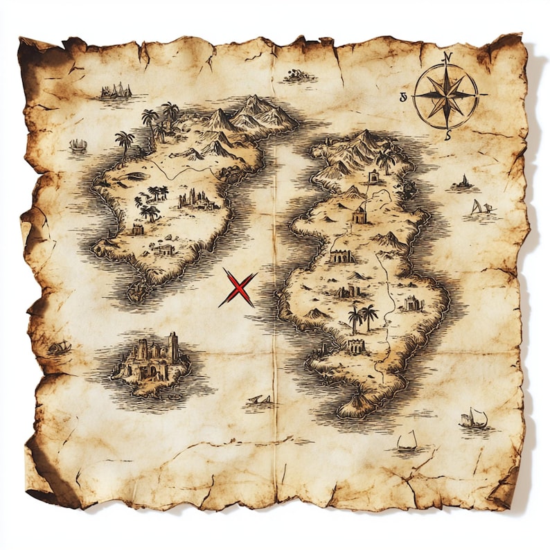 Treasure Map, Pirate Map, Old Map Art, X Marks Map, Vintage Map ...