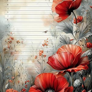 Red Poppy, Flower Pages, Floral Journal, Vintage Stationery, Poppy ...