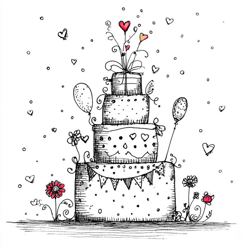 Birthday Cake, Party Balloons, Cute Doodles, Birthday Gifts, Scribble ...