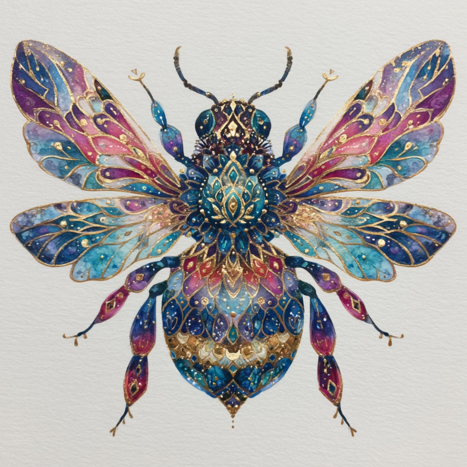 Sacred Bee Art, Ornate Bee Clip, Gold Bee Design, Boho Bug Print ...