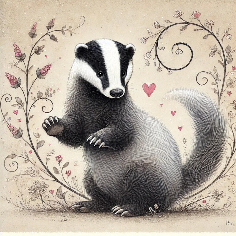 Barry Badger, Cute Badger, Valentine Badger, Whimsical Badger, Love ...