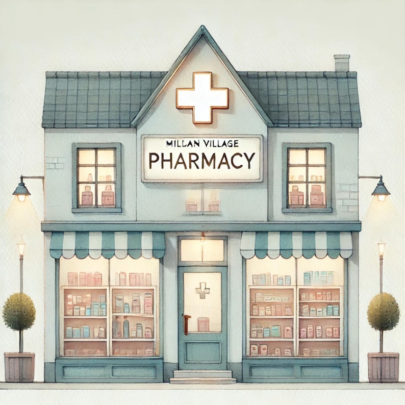 Village Pharmacy, Pharmacy Clipart, Shopfront Art, Drugstore Art ...