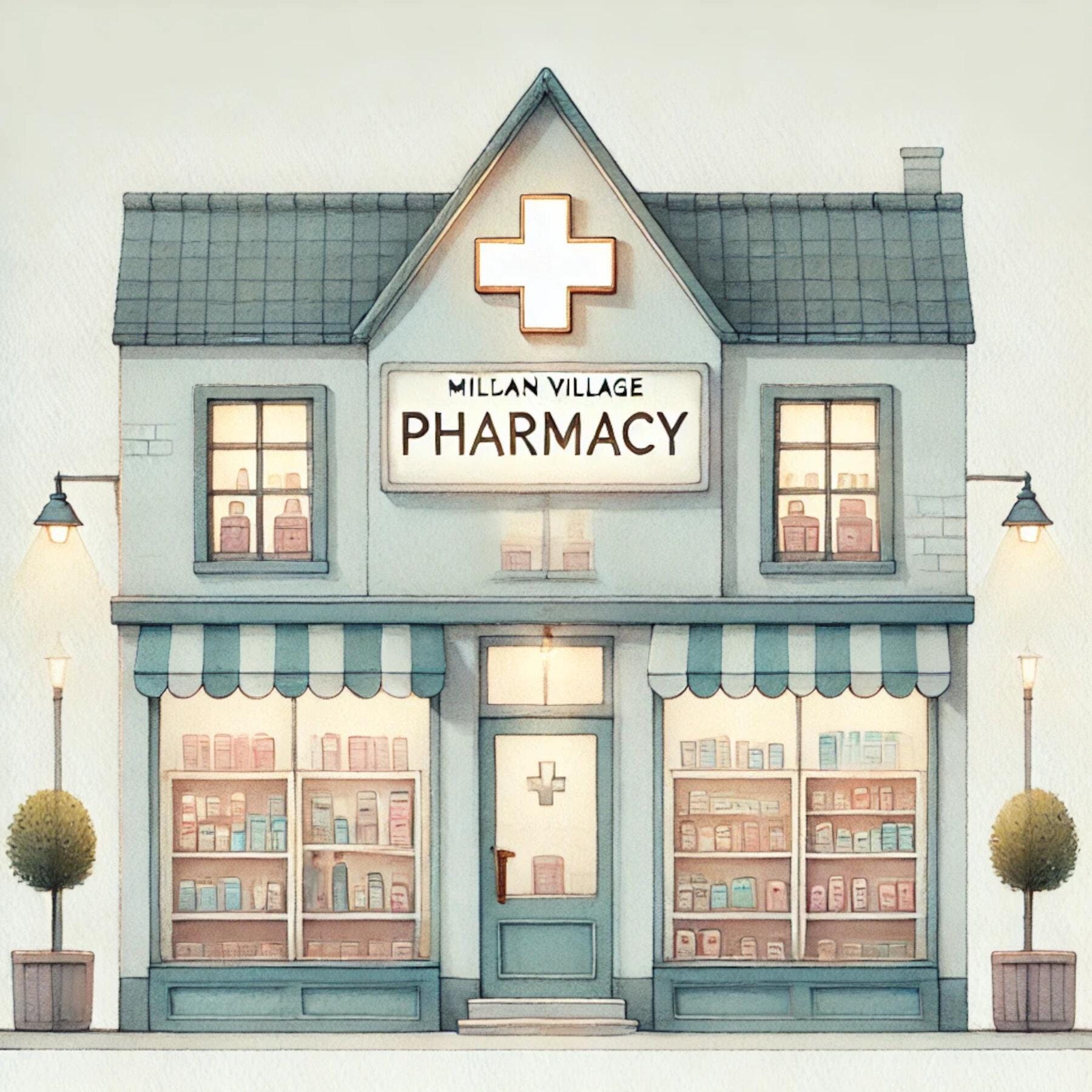 Village Pharmacy, Pharmacy Clipart, Shopfront Art, Drugstore Art ...