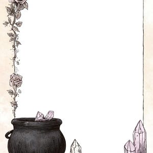 Witchy Paper, Spell Page, Crystal Border, Cauldron Art, Skull Paper ...