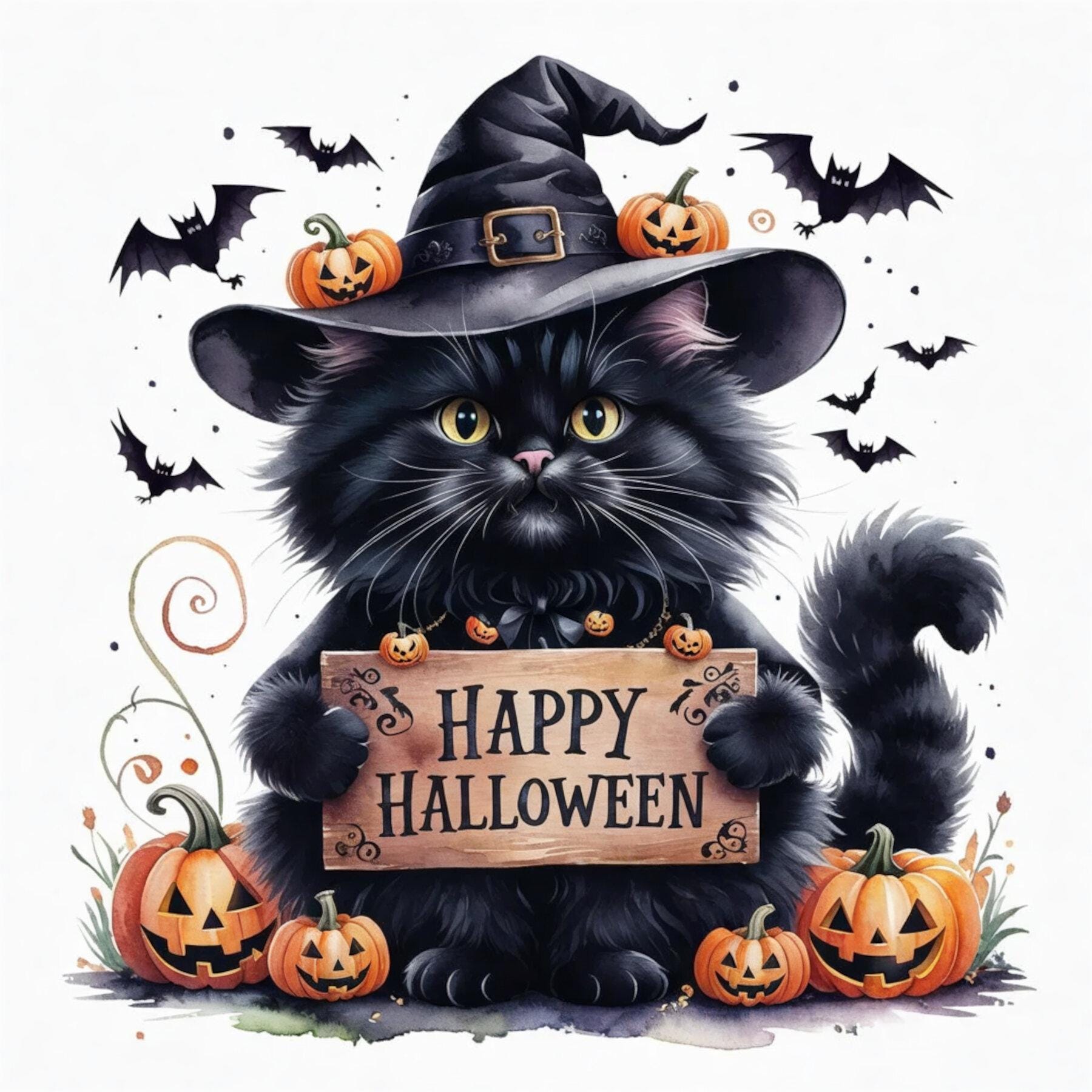 Black Cat Halloween Clipart, Black Cat Clipart, Halloween Clipart, Cat ...