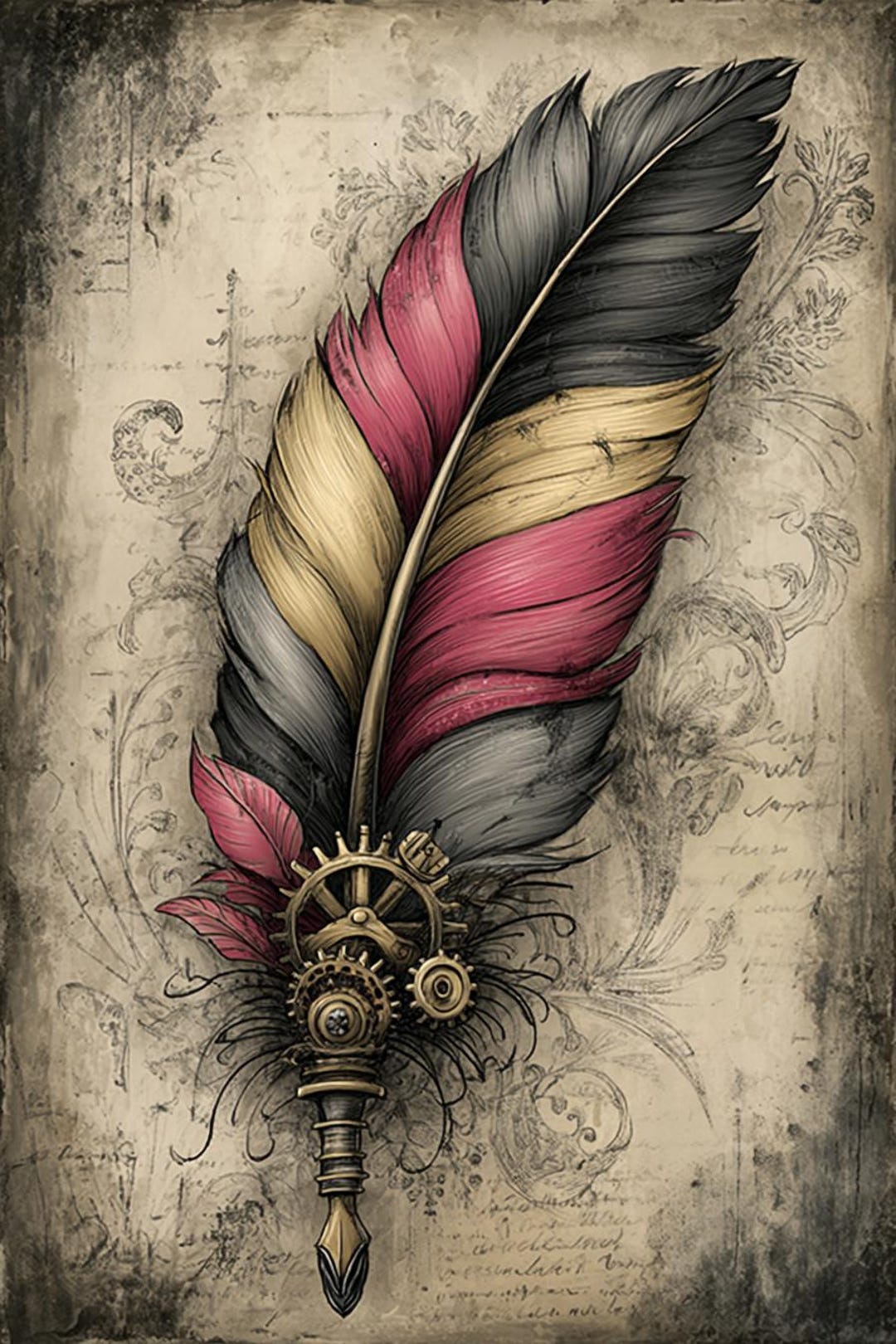 Steampunk Quills, Mechanical Feather Pens, Vintage Ink Art, Gothic ...