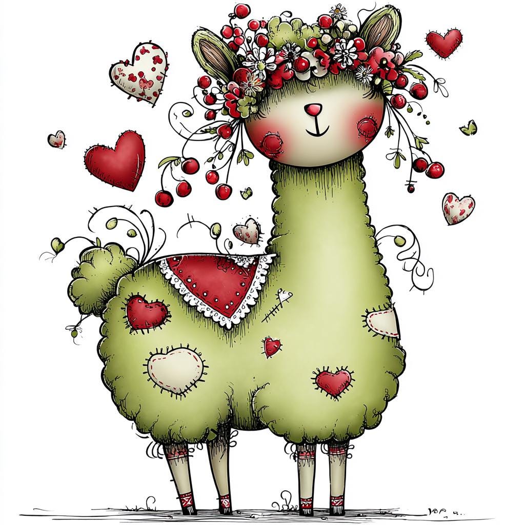 Whimsical Llama CLIPART With Floral Crown and Patchwork Hearts in ...