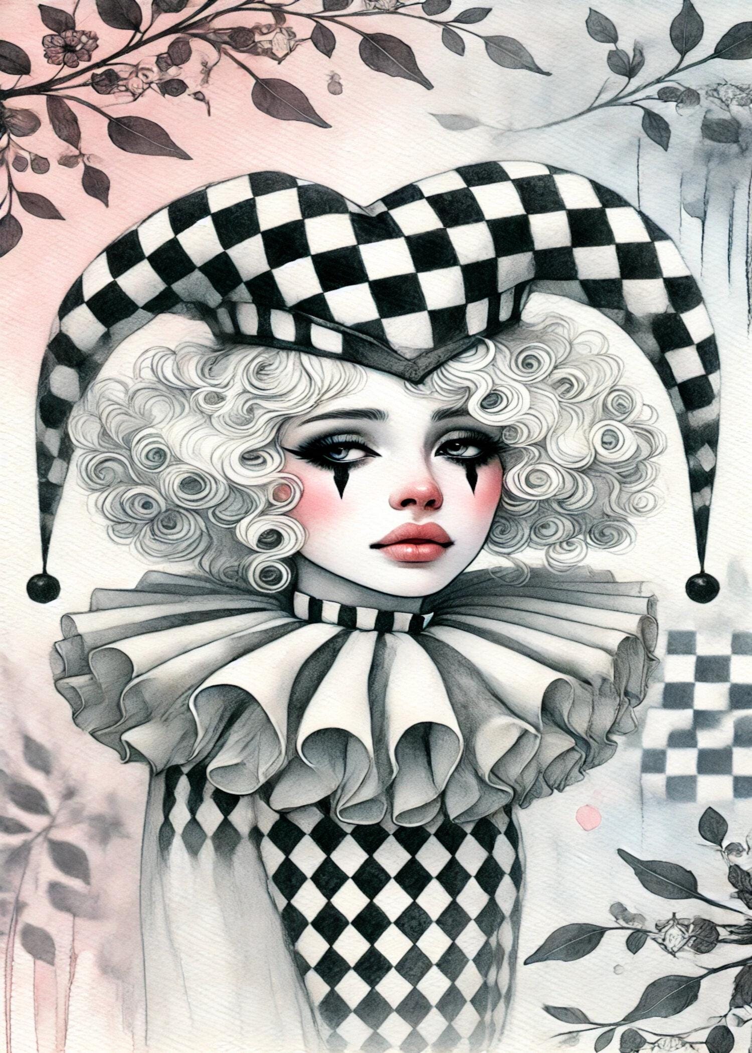 Harlequin, Whimsical Harlequin, Watercolour Art, Checkerboard Theme ...