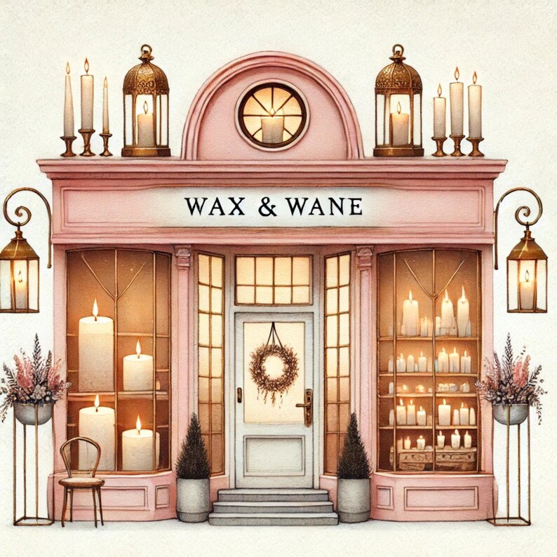 Glow and Gather, Candle Shop Clipart, Boutique Storefront, Candle Art ...