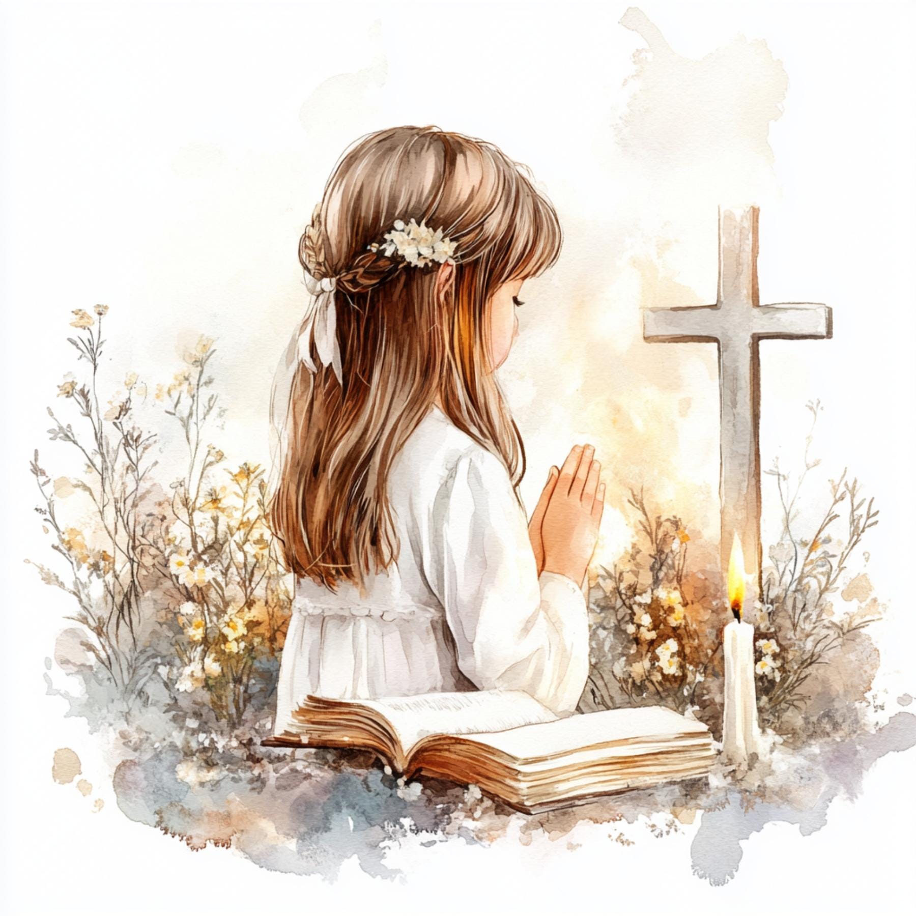 First Communion CLIPART, Prayer Girl Watercolor, Christian Child Art ...