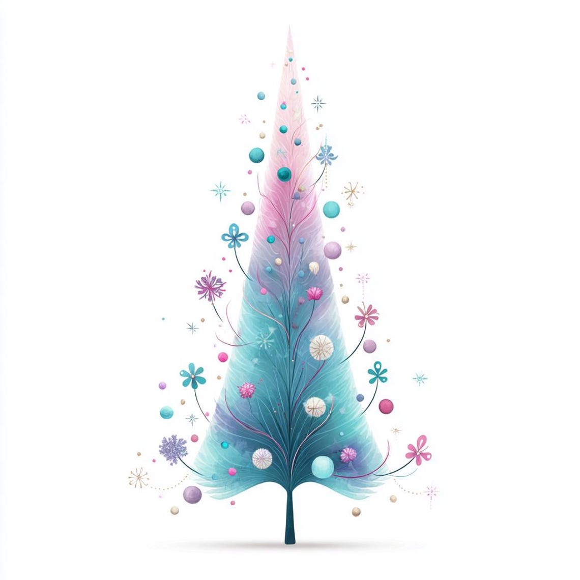 Skinny Tree Art, Tall Xmas Decor, Swirl Tree, Festive Sketch, Bright ...