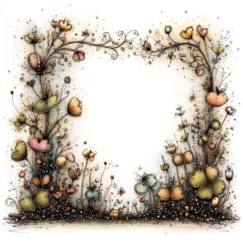 Whimsical Wildflower Frame CLIPART, Pastel Botanical Border ...