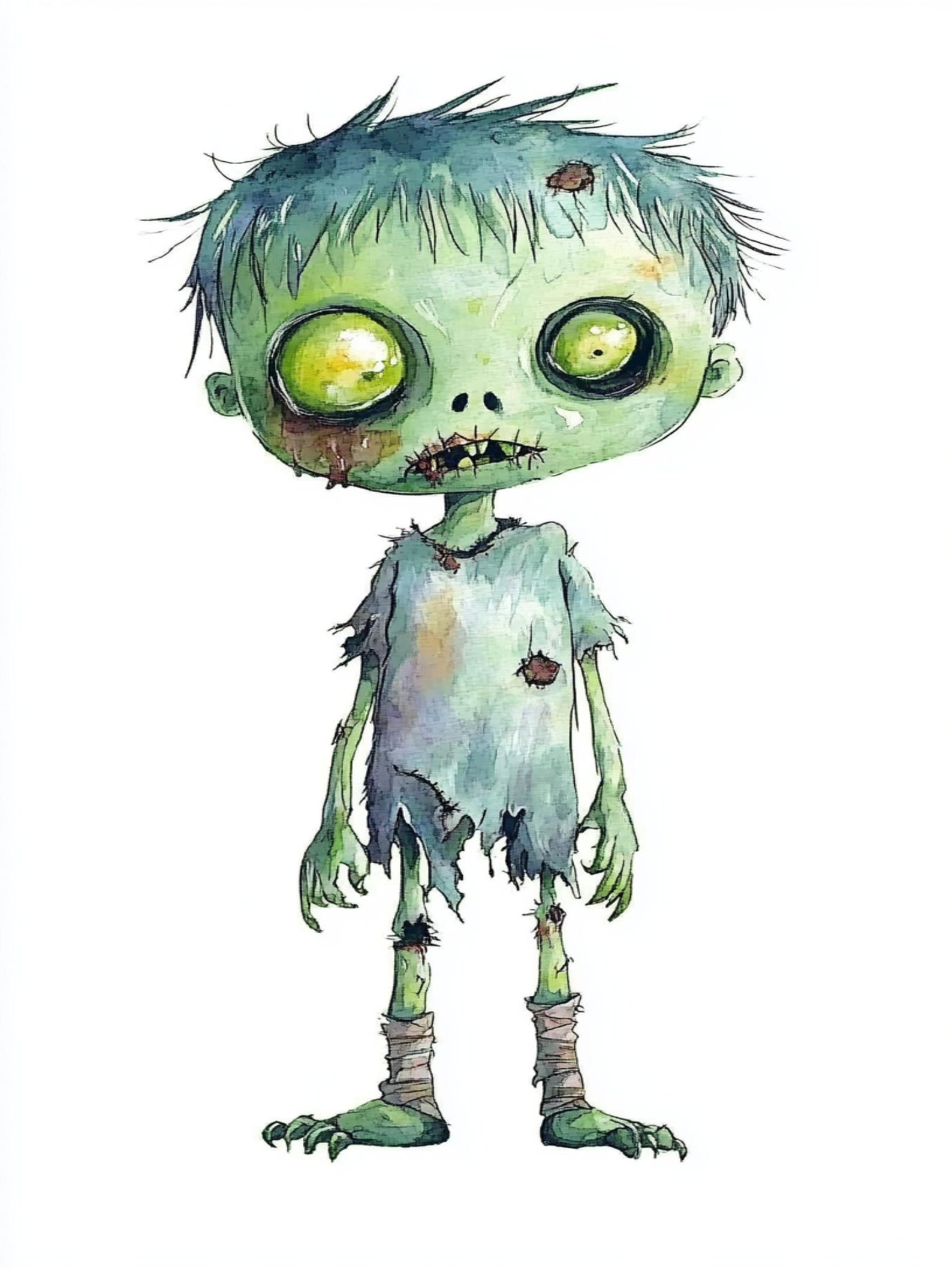 Zombie Kid Art, Cute Undead Boy, Halloween Zombie, Watercolor Zombie ...