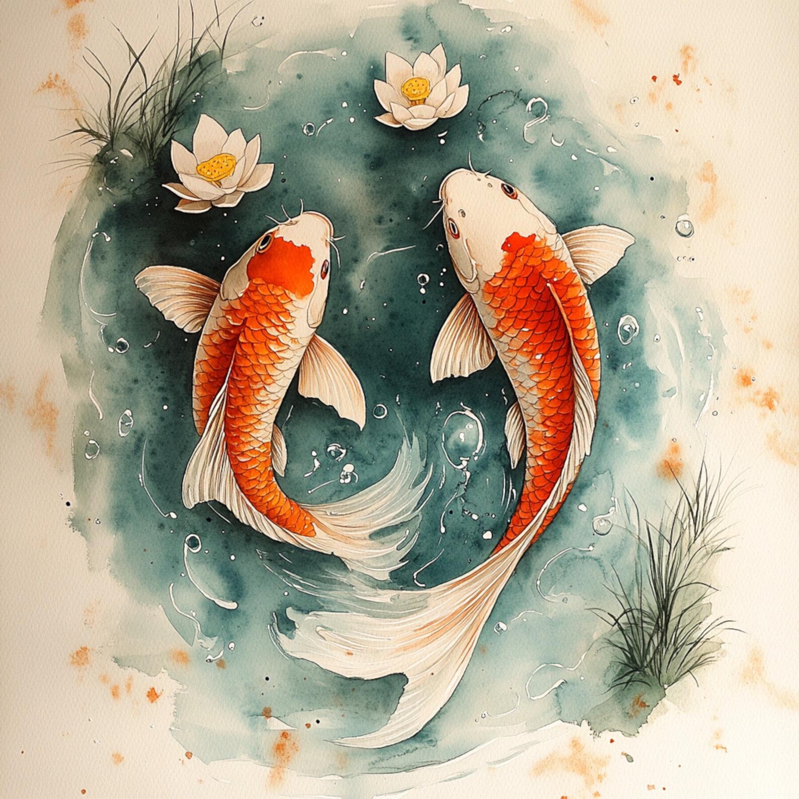 Koi Carp, Koi Fish Art, Koi Clipart, Watercolor Koi, Koi Pond Art, Zen ...