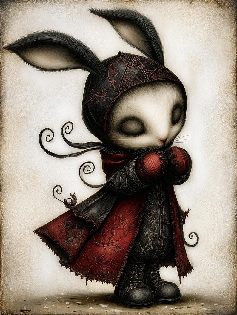 Victorian Rabbits, Red Cloak Bunny, Storybook Rabbit Art, Steampunk ...