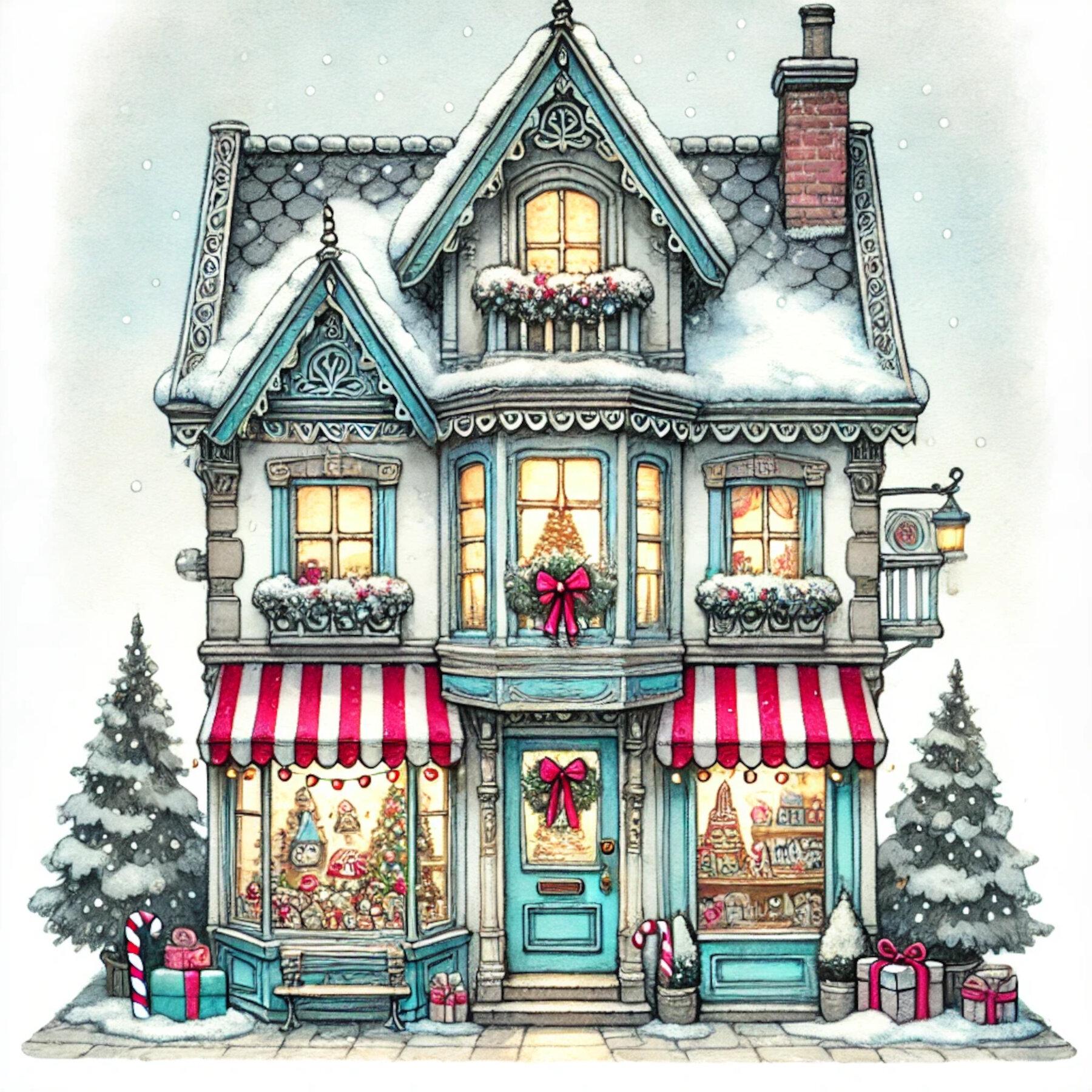Christmas Shop, Holiday Decor, Festive Storefront, Xmas Display, Cozy ...