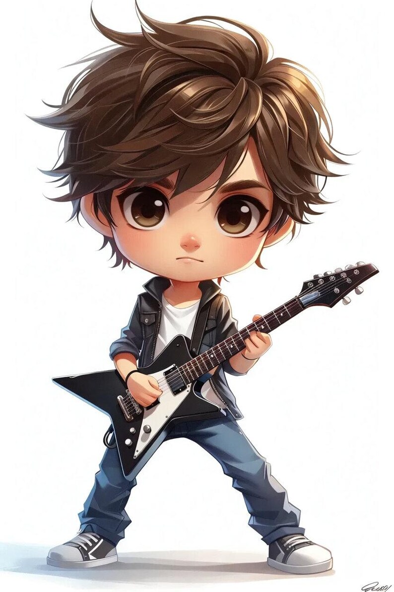 10 Rockstar Whimsical Boys, Rock and Roll, Chibi, Kawaii, Singing ...