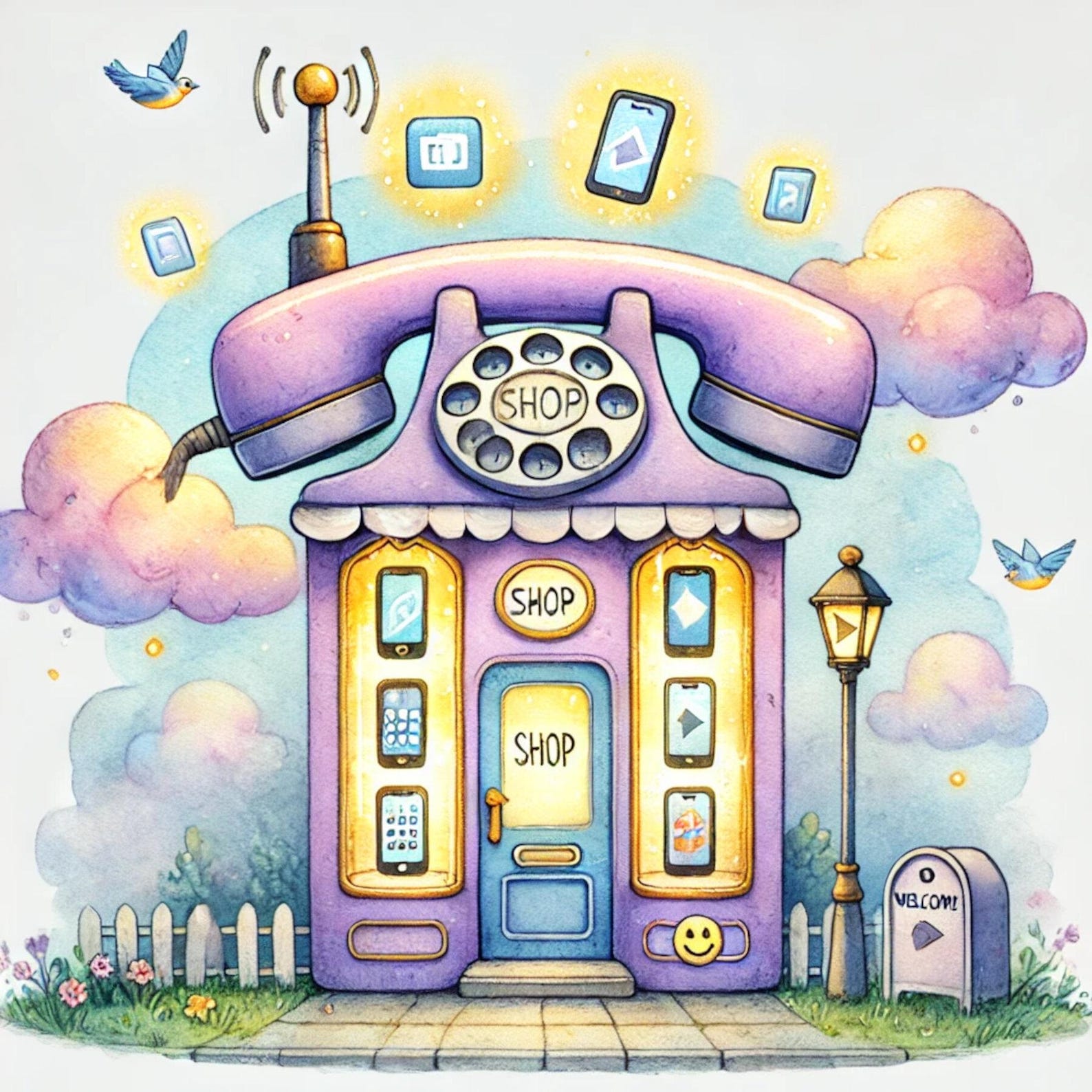 Cellphone Shop, Cellphone Clipart, Tech Shop Art, Pastel Phone Shop ...