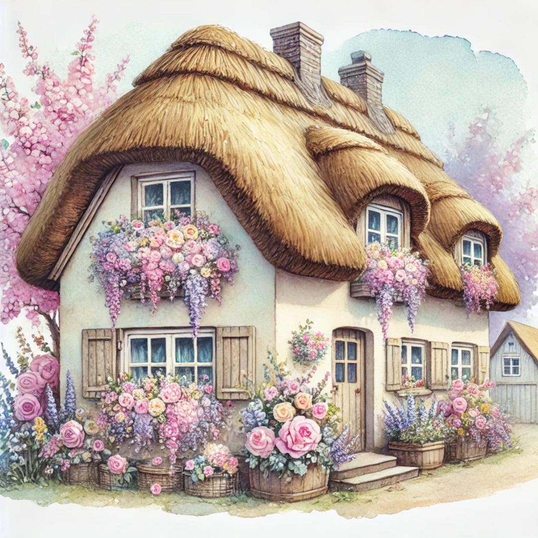 Floral Cottages, Cottage Core, Watercolor Art, Cozy Cottage, Fairy Tale ...