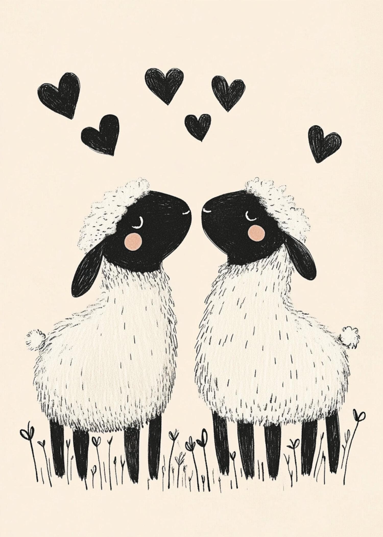 I Love Ewe, Cute Sheep Art, Lamb Couple, Love Animals, Kawaii Drawing ...