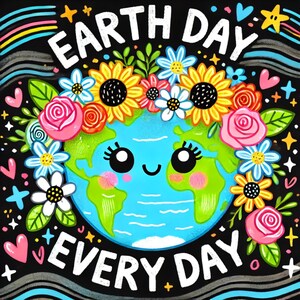 Earth Day 2025, Cute Planet Art, Happy Earth Clipart, Eco Kawaii Design ...