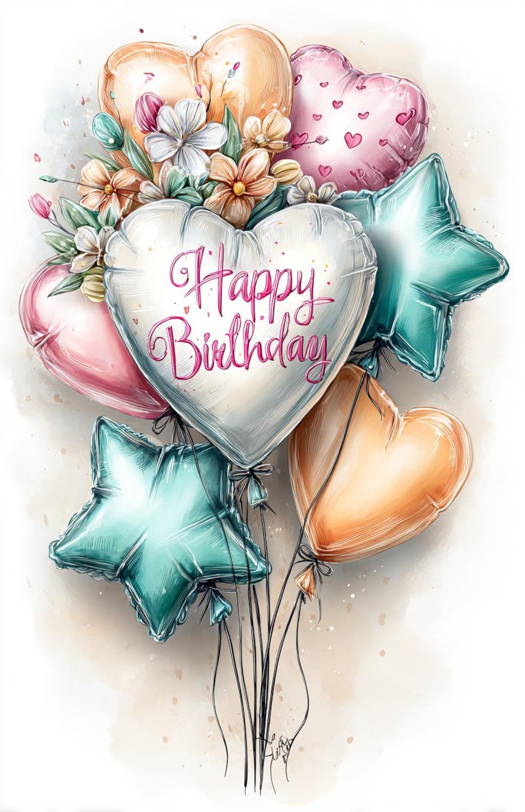 Pastel Birthday Balloons CLIPART, Heart and Star Balloons, Soft ...