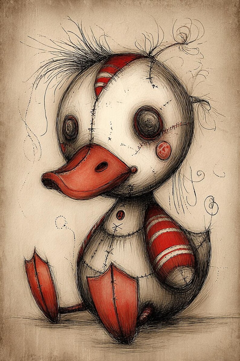 Creepy Duck, Stitched Toy, Gothic Plush, Spooky Duckling, Eerie Doll ...