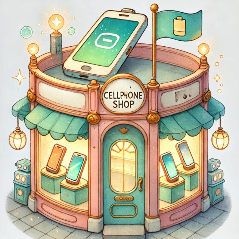 Cellphone Shop, Cellphone Clipart, Tech Shop Art, Pastel Phone Shop ...