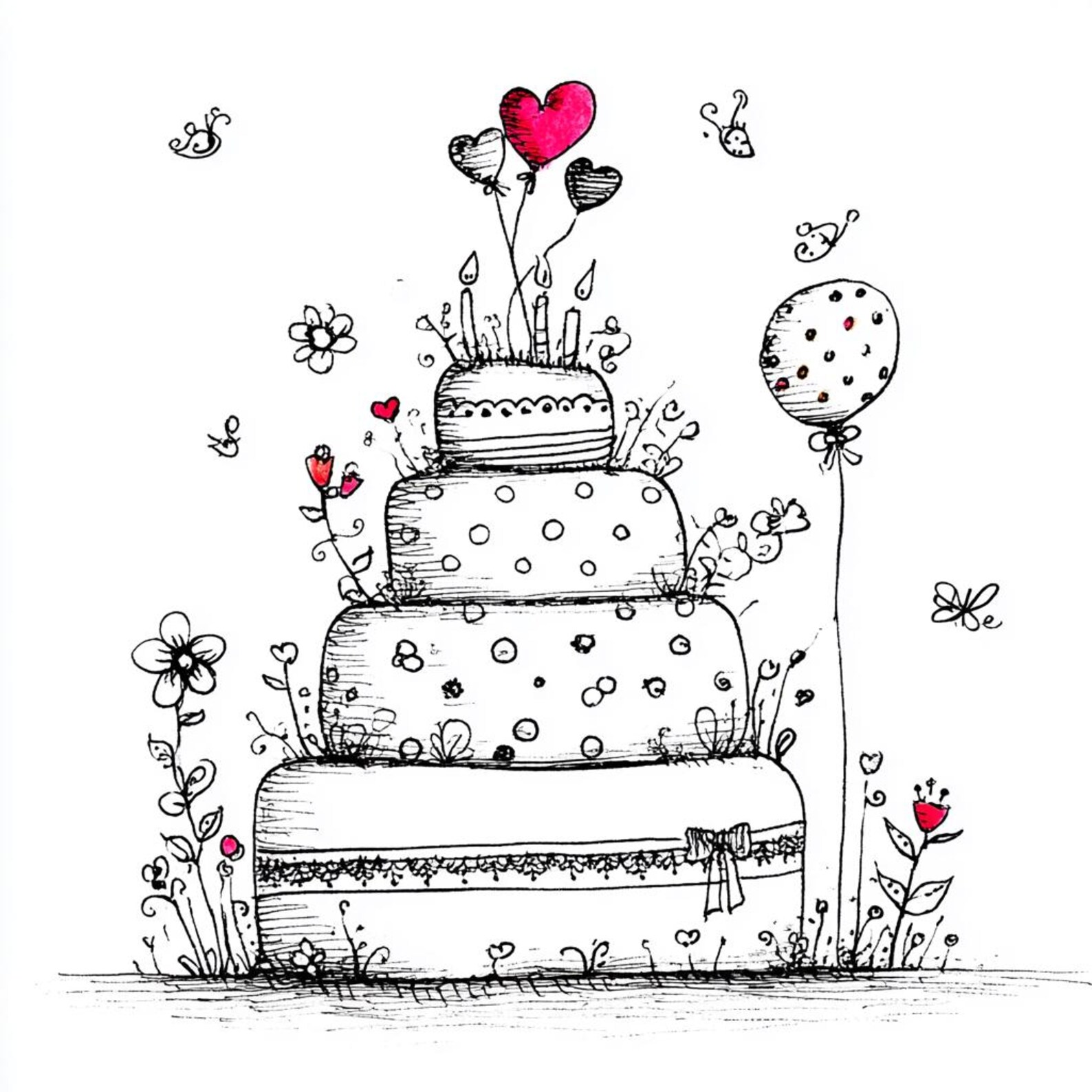 Birthday Cake, Party Balloons, Cute Doodles, Birthday Gifts, Scribble ...