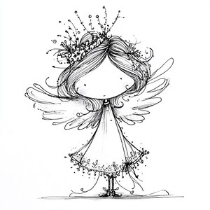 Angel Sketch, Fairy Girl, Star Wings, Christmas Cute, Scribble Art ...