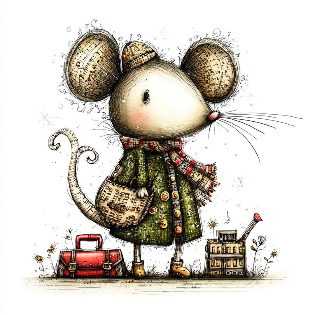 Whimsical Mouse Clipart Set, Vintage Storybook Animal PNG, Cute Doodle ...