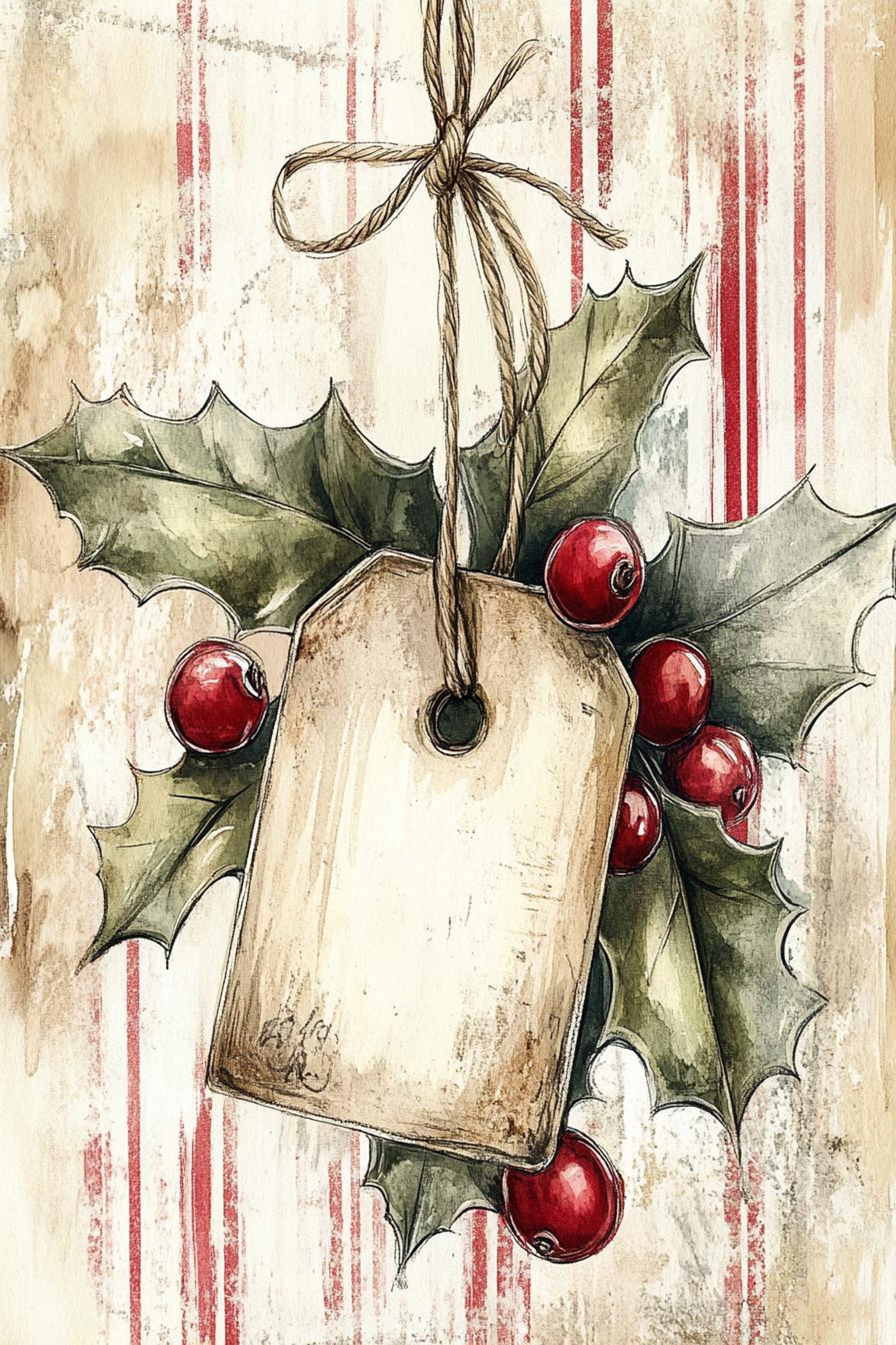 Rustic Christmas Tag PNG Set, Vintage Holly and Berry Clipart, Aged ...