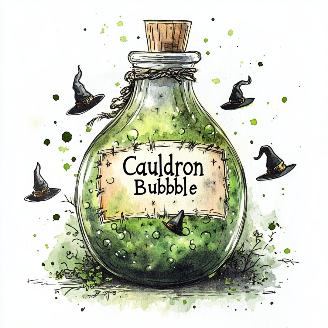 Witch Potion, Green Brew Art, Cauldron Jar, Magic Bottle Art, Halloween ...