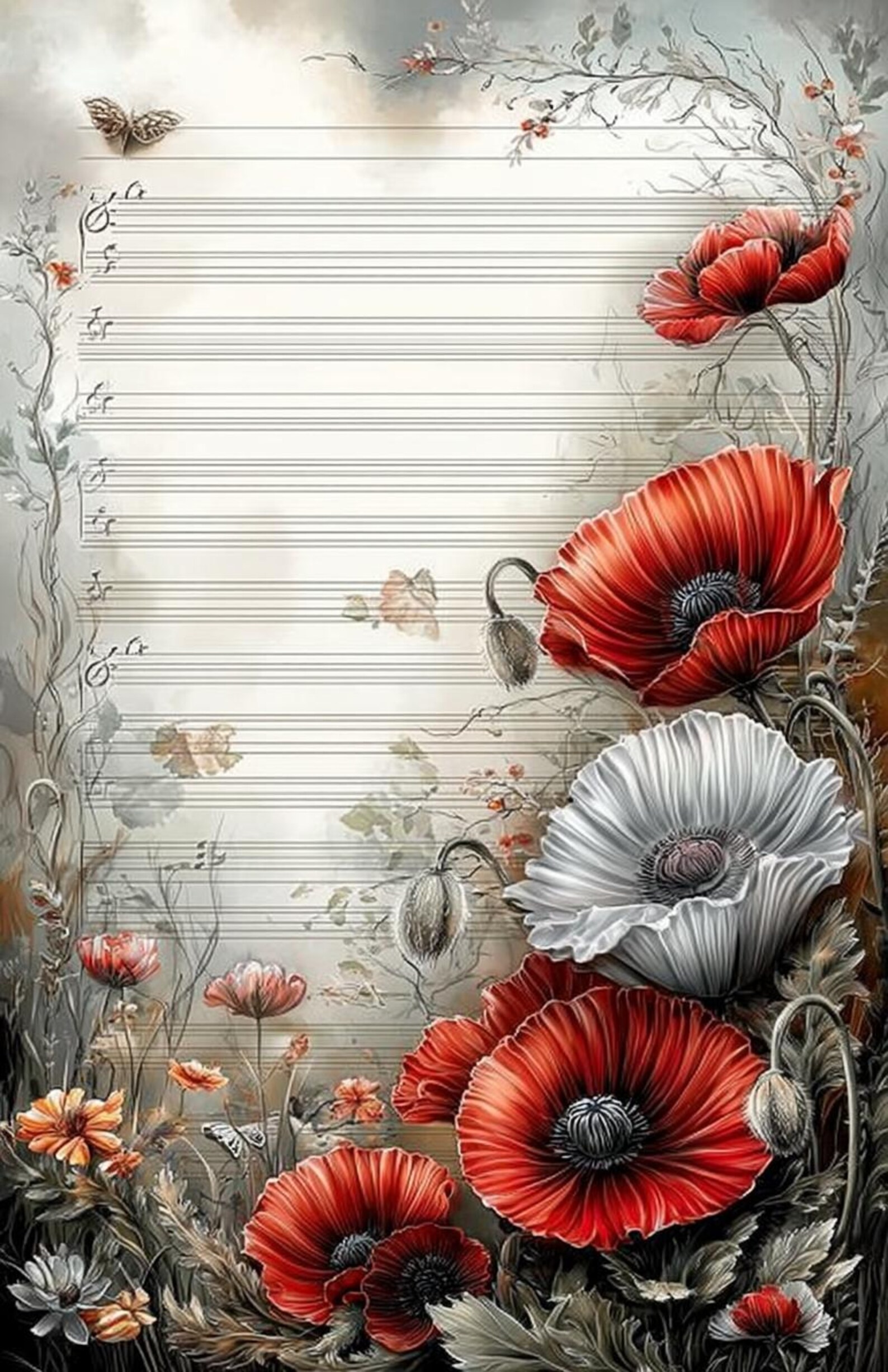Red Poppy, Flower Pages, Floral Journal, Vintage Stationery, Poppy ...