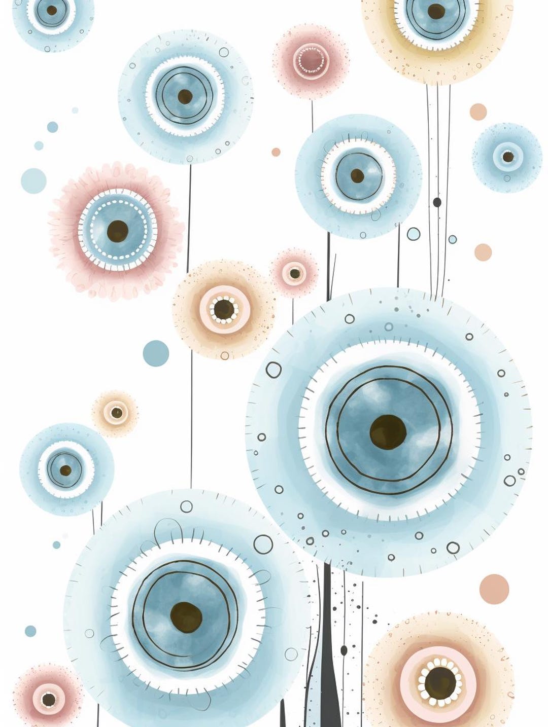 Whimsical Evil Eye Flower Art Print, Abstract Boho Wall Decor, Blue ...