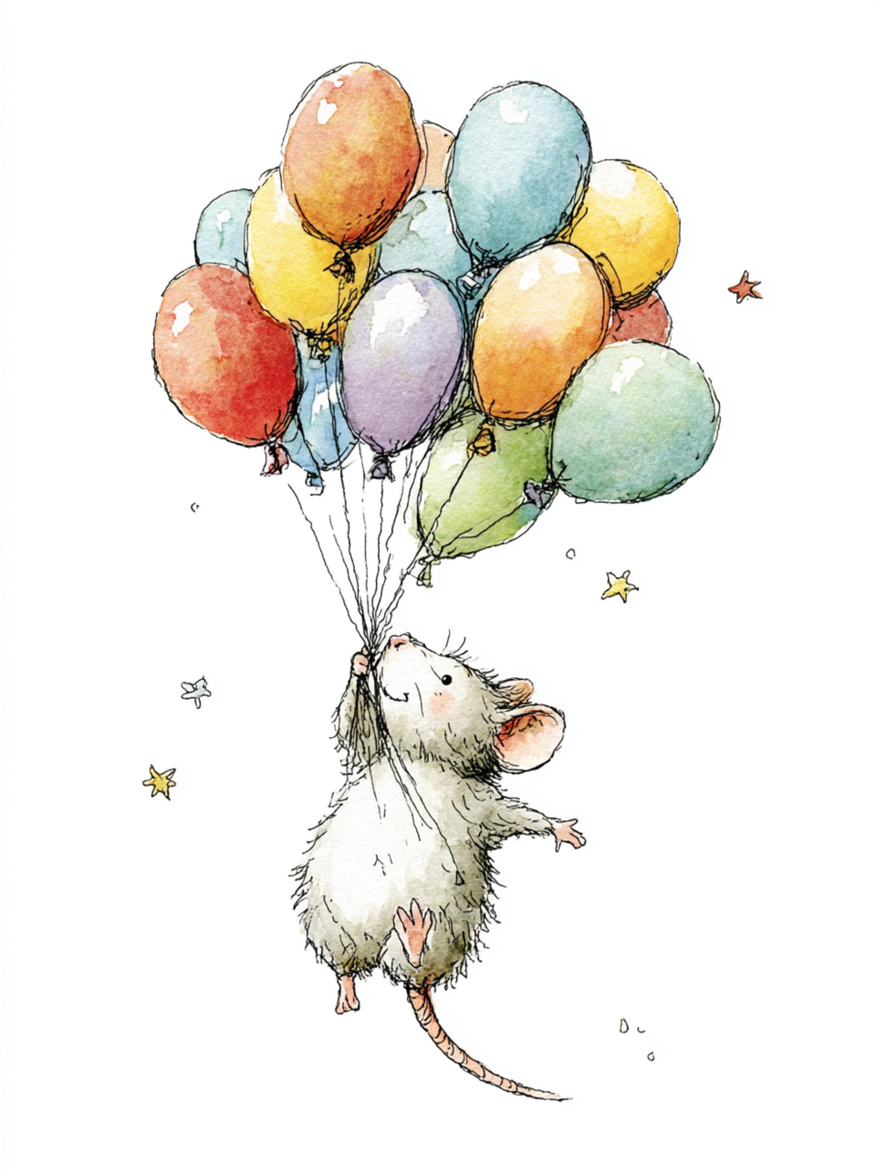 Flying High, Cute Mouse Art, Mouse With Balloons, Flying Mouse Print ...
