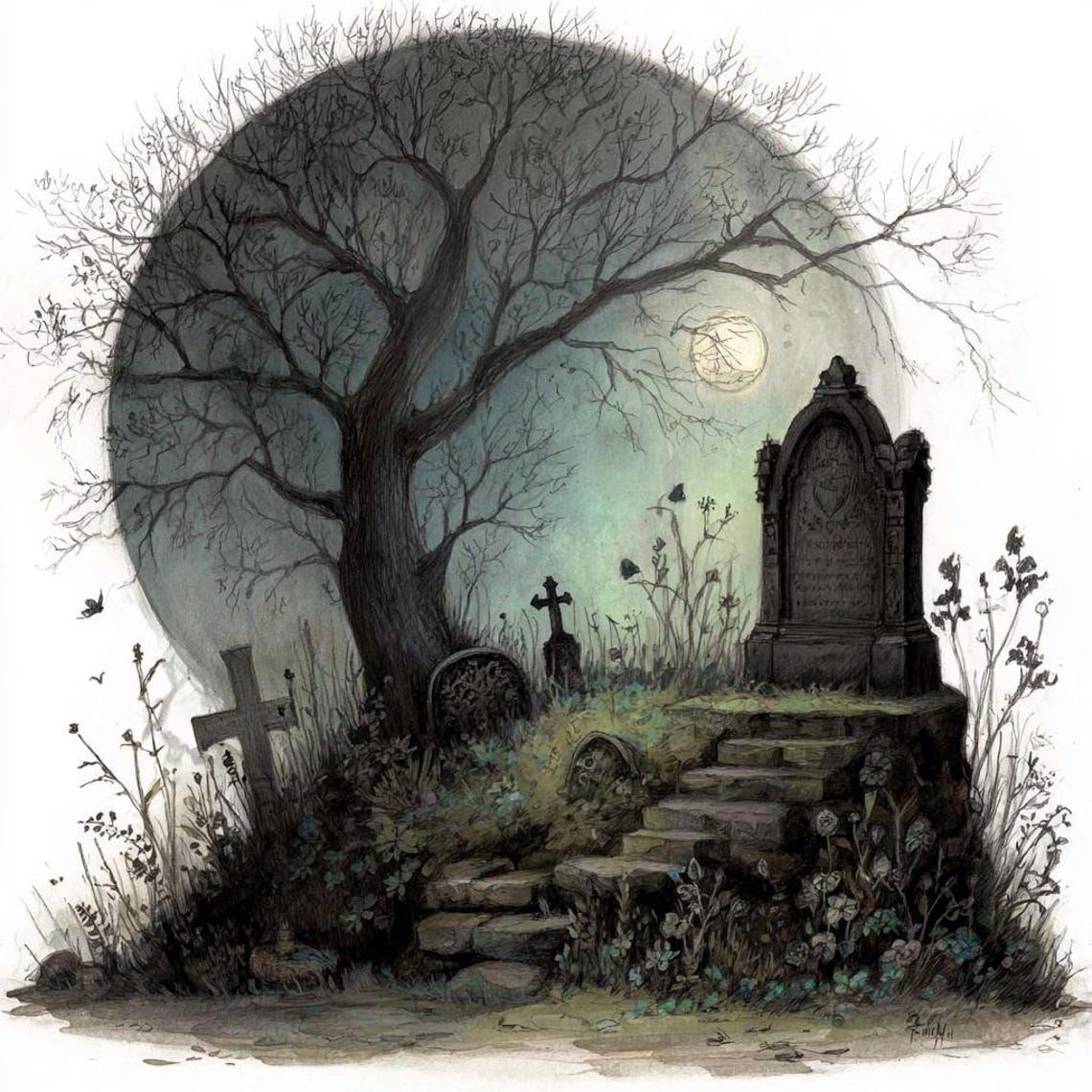 Graveyard Art, Haunted Scene, Gothic Graveyard, Tombstone Stairs ...