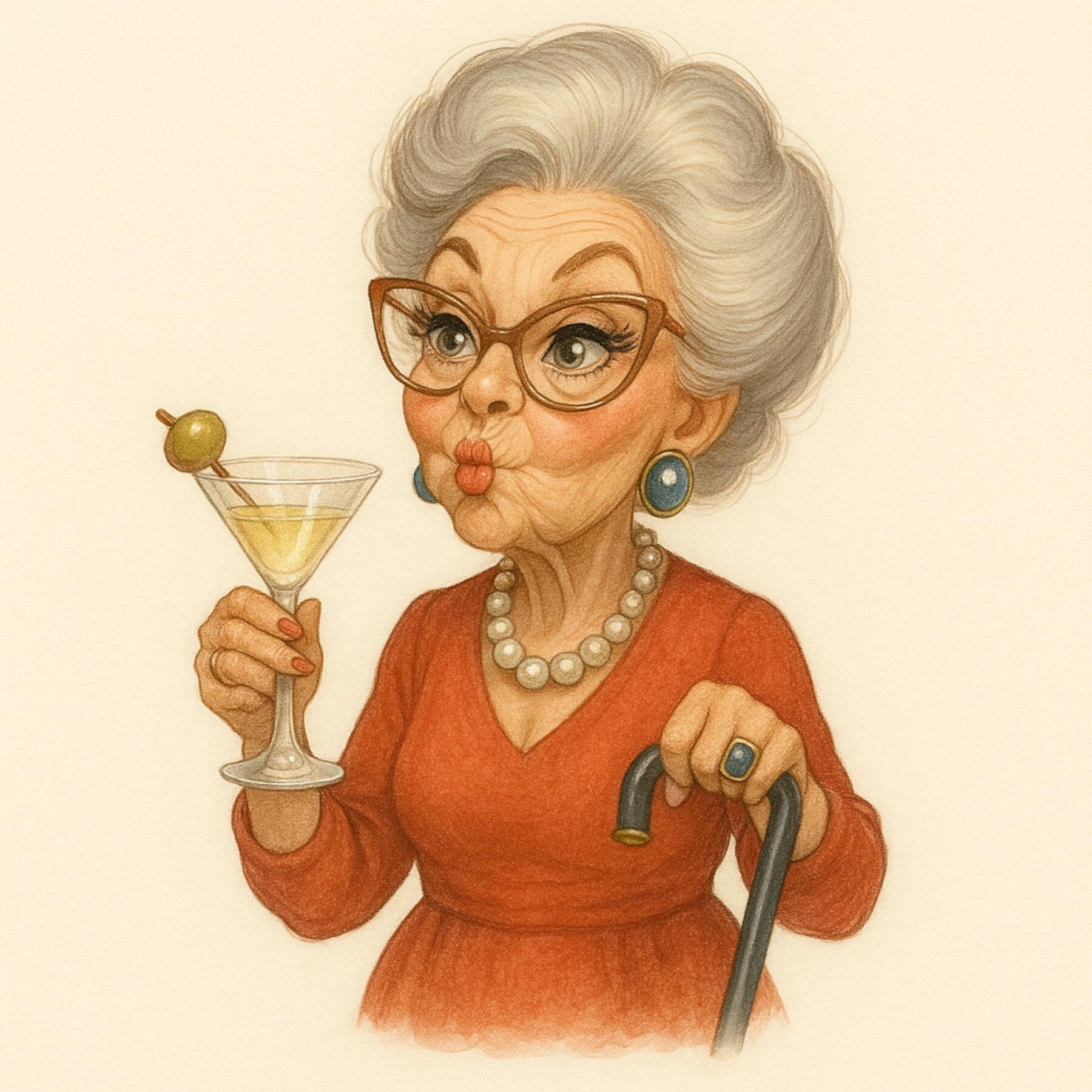 Boozy Grandma, Glam Grandma Art, Chic Elder Lady, Vintage Cartoon ...